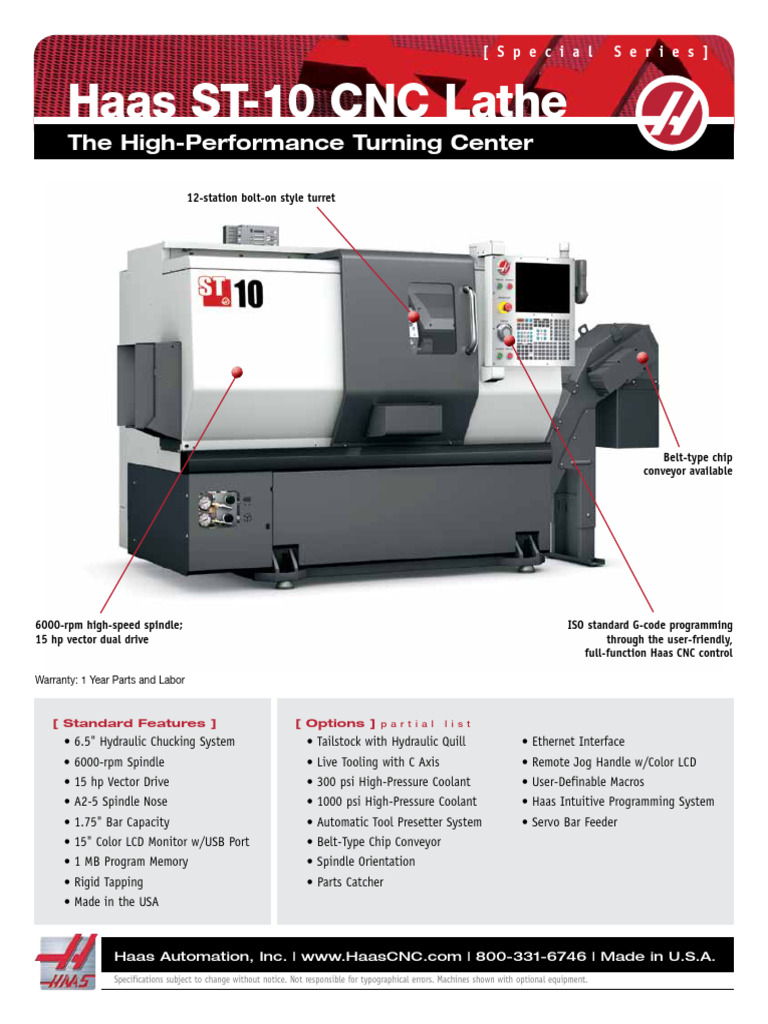 Haas ST-10 CNC Lathe | PDF | Metalworking | Equipment