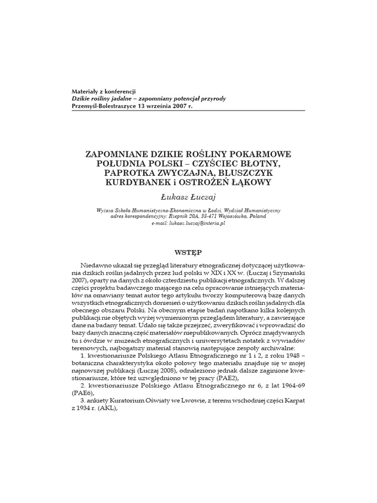 2008 Luczaj Zapomniane Dzikie Rośliny Pokarmowe | PDF 2008 Luczaj Zapomniane Dzikie Rośliny Pokarmowe | PDF