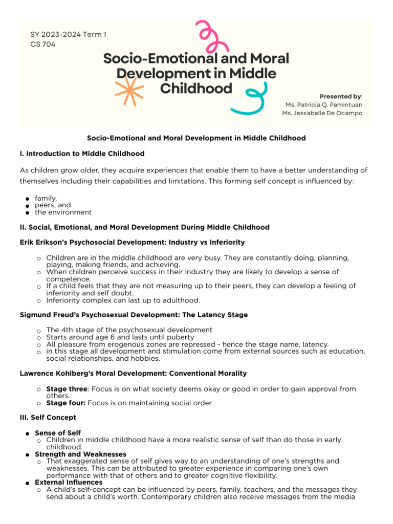 CS 704 Socio-Emotional and Moral Development in Middle Childhood ...