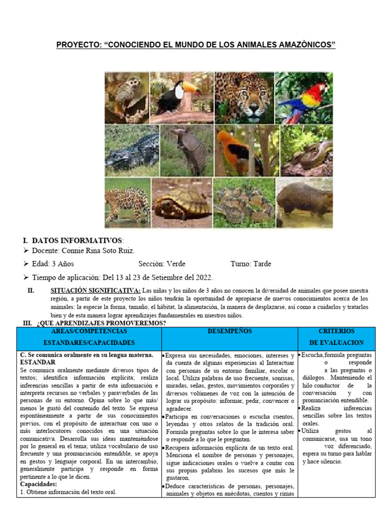 Proyecto sobre Animales Amazónicos | PDF | Comunicación no verbal ...