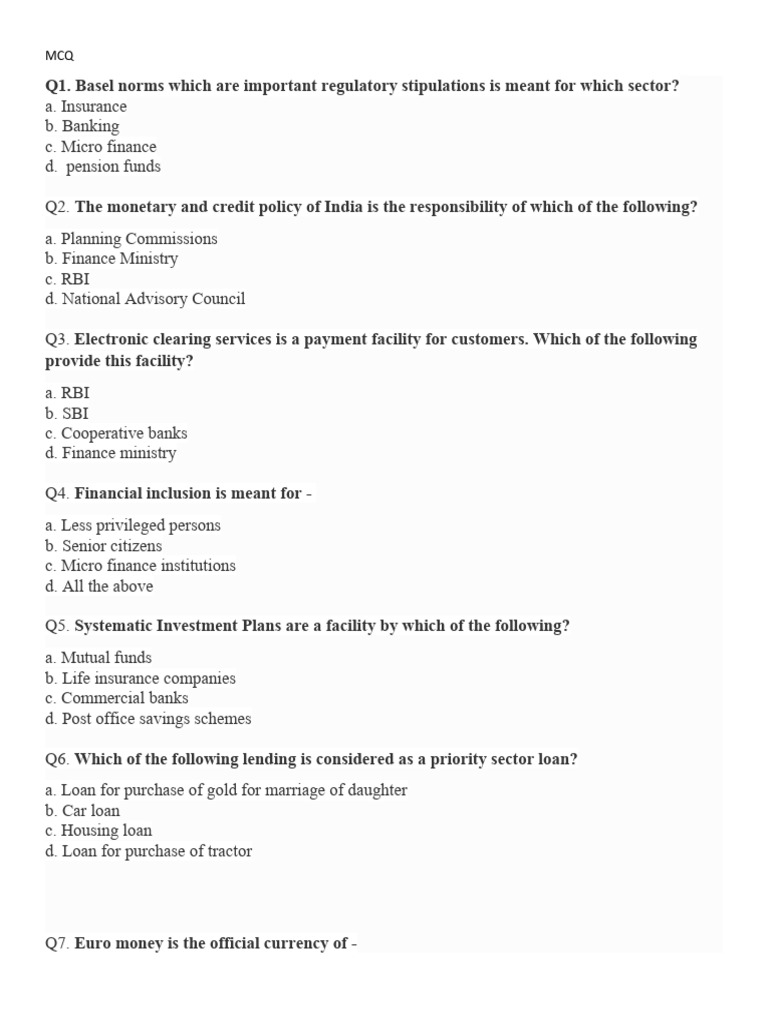 Quiz Ii Important Banking Pdf Banks Reserve Bank Of India