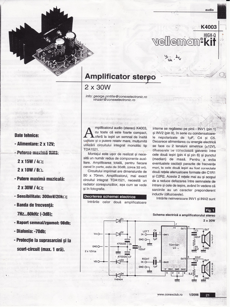 Amplificator Cu Tda1521 Pag1 | PDF
