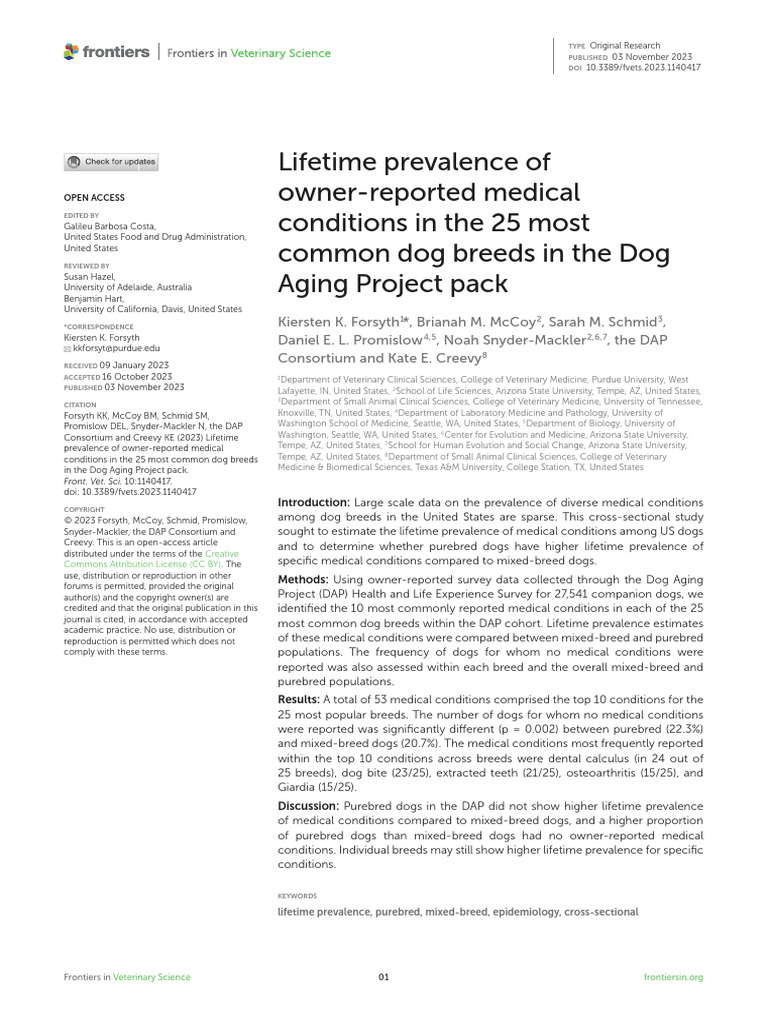 Lifetime Prevalence of Owner-Reported Medical Conditions in The 25 Most ... Lifetime Prevalence of Owner-Reported Medical Conditions in The 25 Most ...