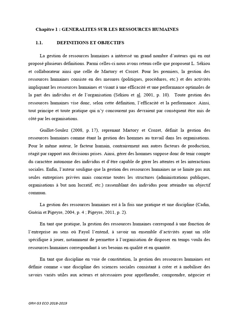 Chapitre 1 GRH | PDF