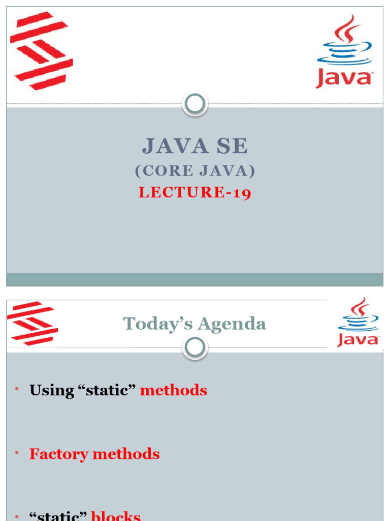 (Lec-19) Java SE (Static Methods and Blocks) | PDF