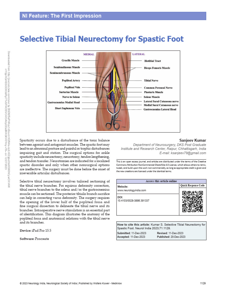 Selective Tibial Neurectomy For Spastic Foot.1 | PDF | Foot | Ankle