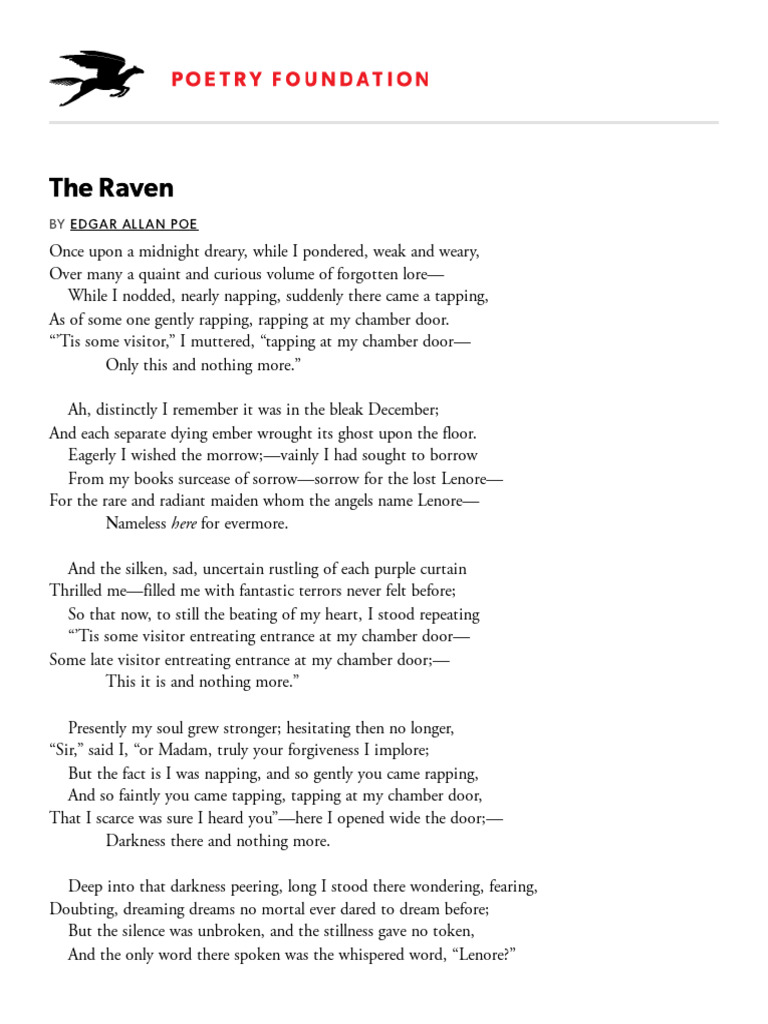 The Raven by Edgar Allan Poe - Poetry Foundation | PDF | The Raven | Poetry