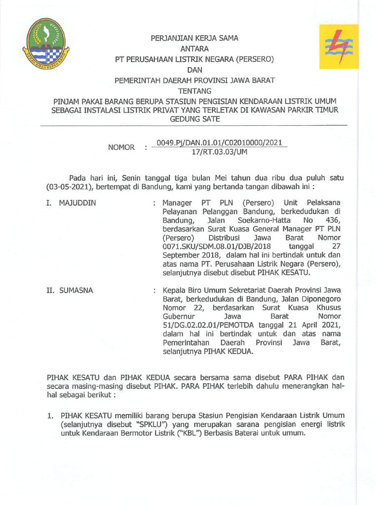PKS - Pemda Provinsi Jawa Barat Dan PT PLN Persero - Pinjam Pakai ...