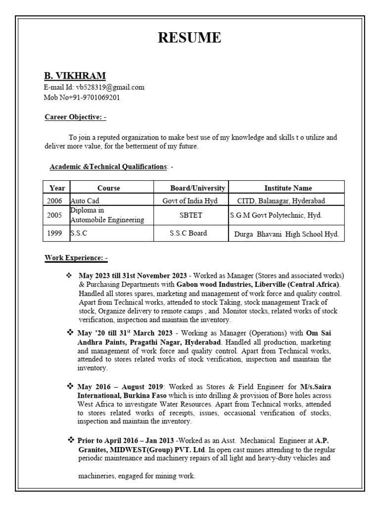 Boddu Vikhram CV | PDF