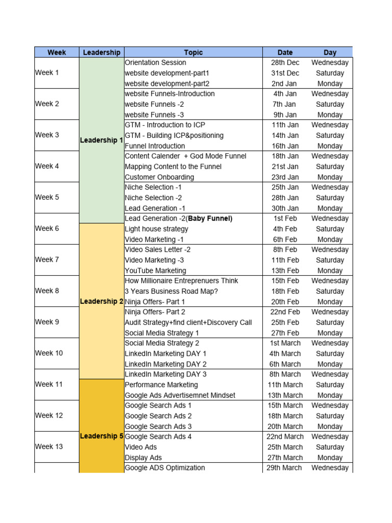 Leadership and Marketing Training Schedule | PDF | World Wide Web ...