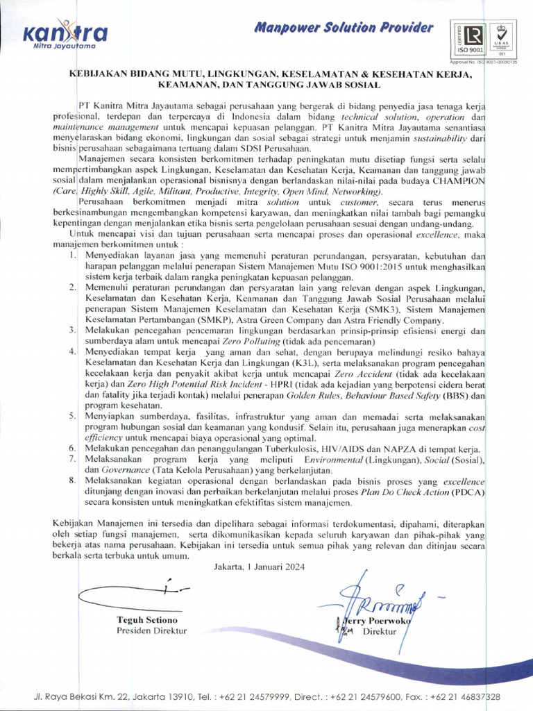 Kebijakan K3LH 2024 | PDF