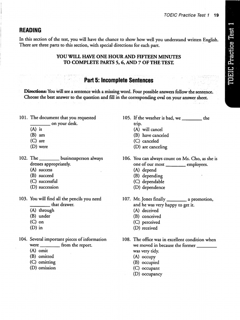 Barrons Practice Test 1 Toeic | PDF