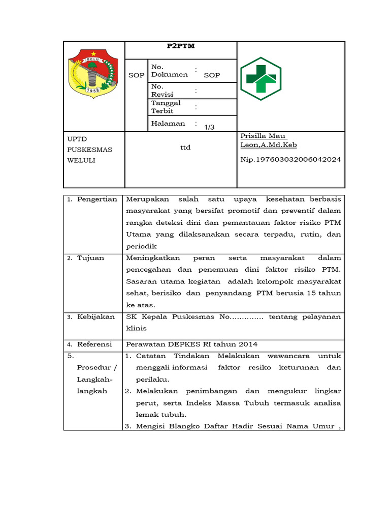 Sop P2PTM F | PDF | Kesehatan Holistik