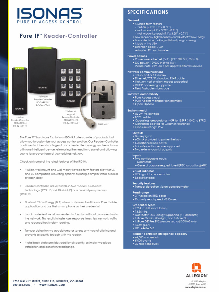 ISONAS RC04 Reader Specification 121620 | PDF | Computer Network ...