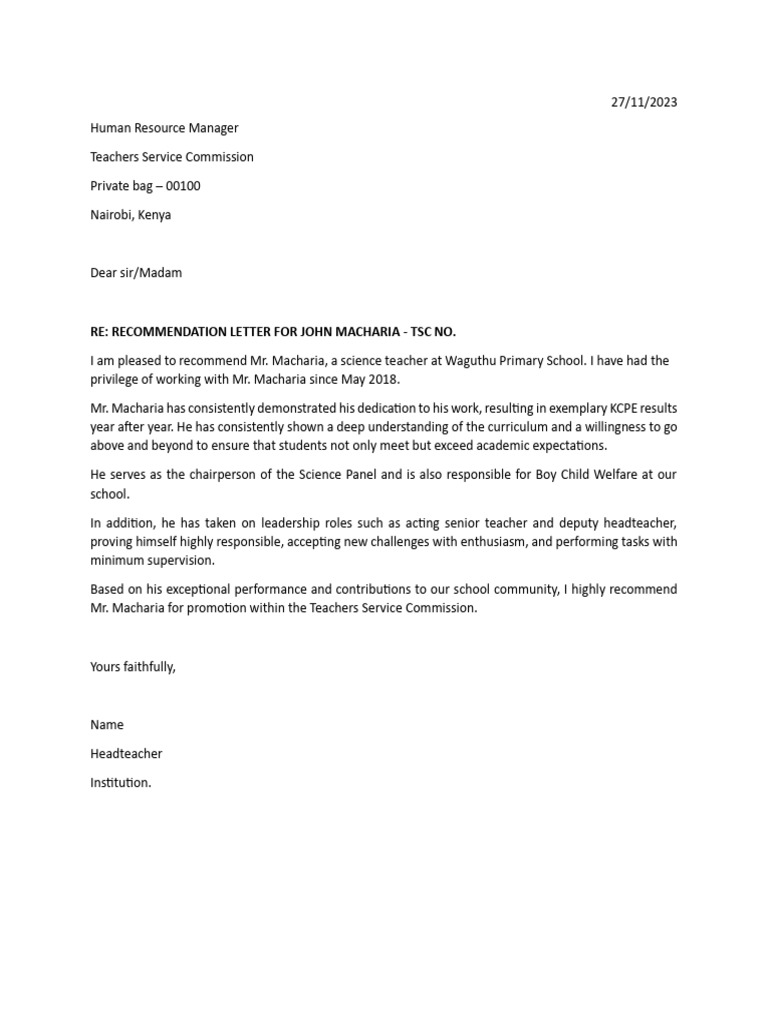 TSC Recommendation Letter | PDF