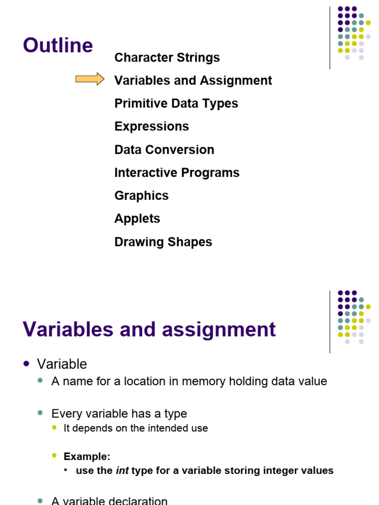 Ch. 2 - Lecture4 - Variables, Assignements & Primitive Types | PDF | Data Type | Variable ...