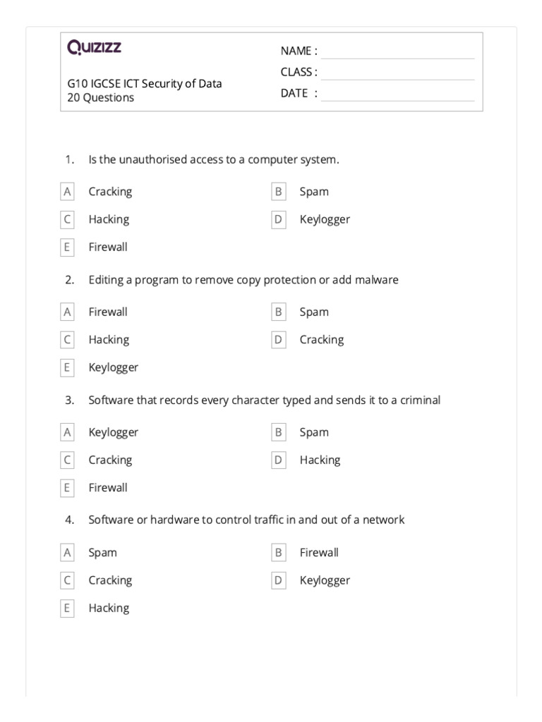 G10 IGCSE ICT Data Security Quiz | PDF | Phishing | Password