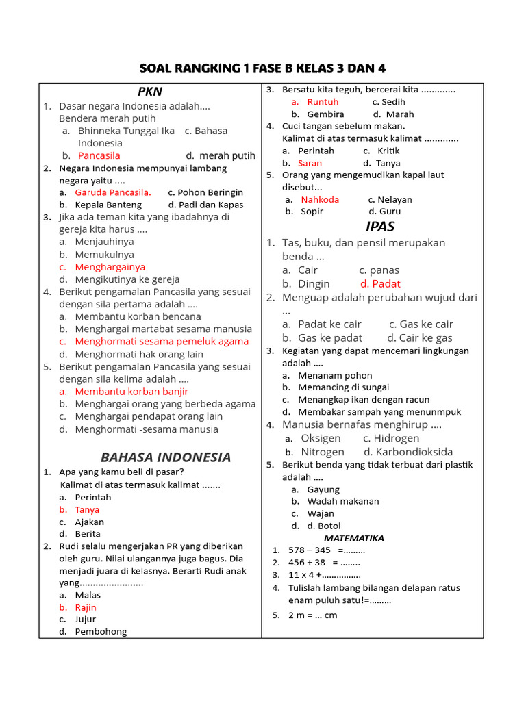 Soal Rangking 1 Fase B Kelas 3 Dan 4: A. Runtuh | PDF