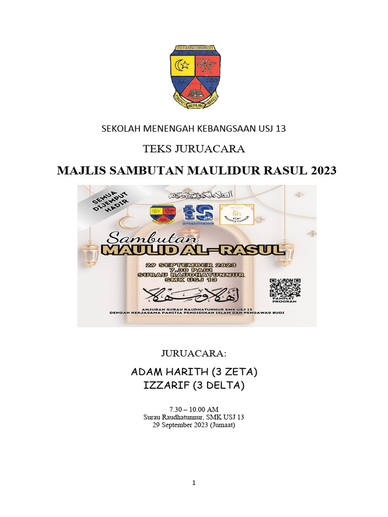 Teks Juruacara Majlis Sambutan Maulidur Rasul 2023 | PDF