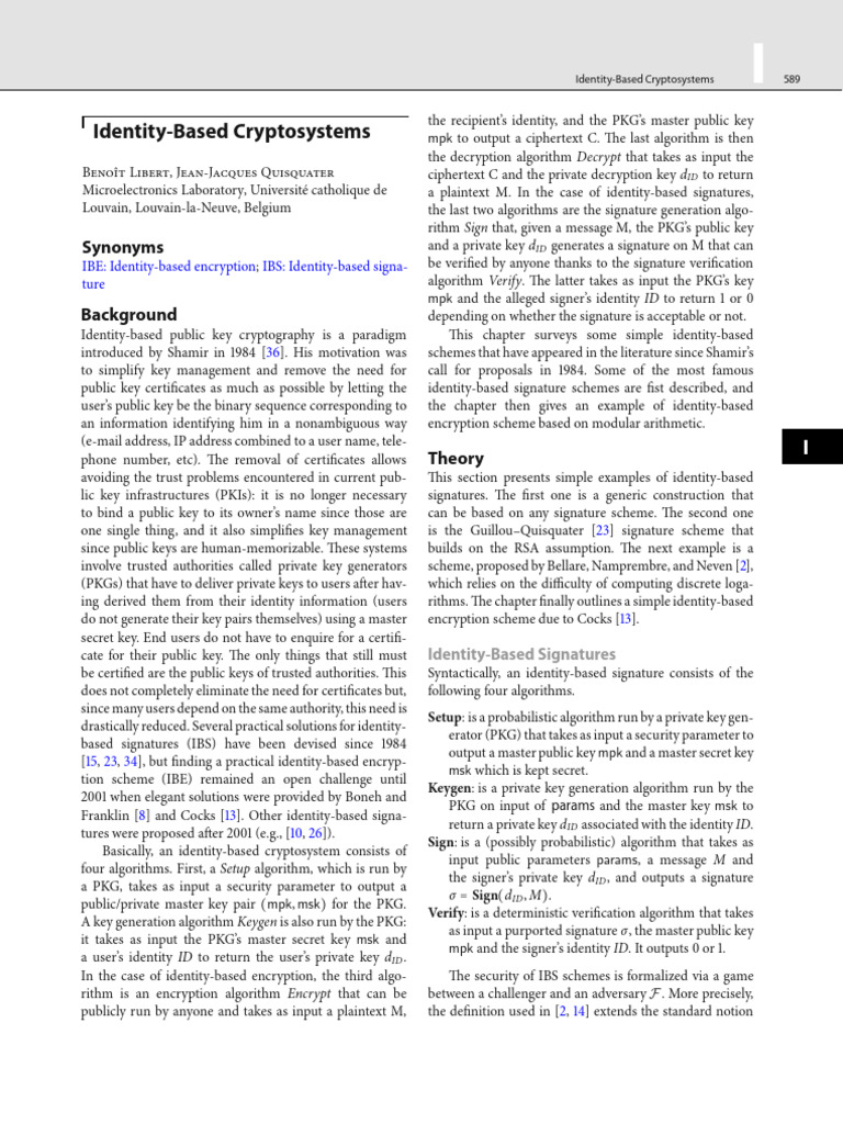 Identity Based Cryptosystems | PDF | Public Key Cryptography | Key (Cryptography)