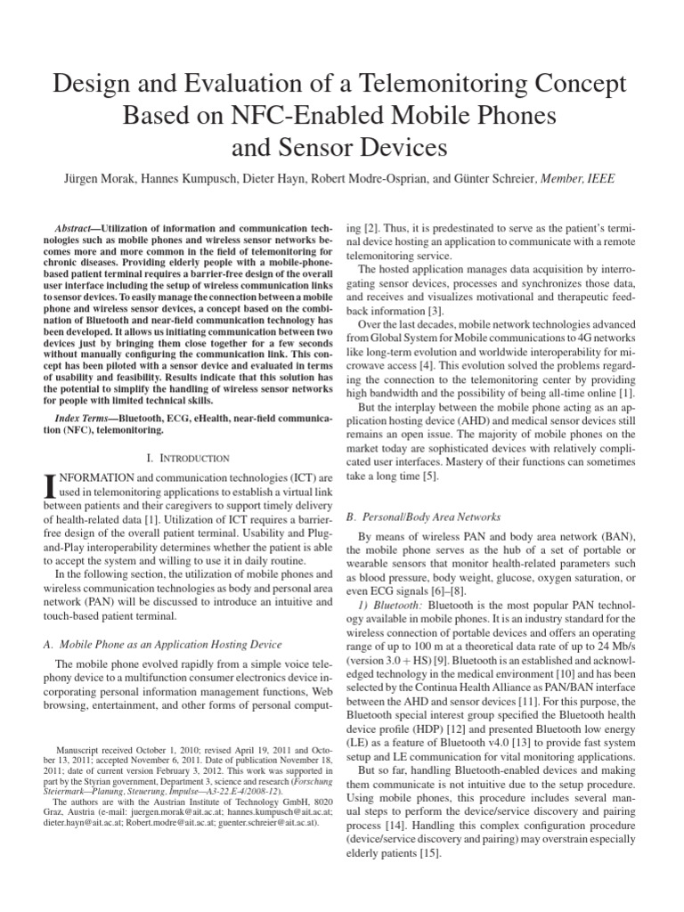 Design and Evaluation of A Telemonitoring Concept Based On NFC-Enabled ...