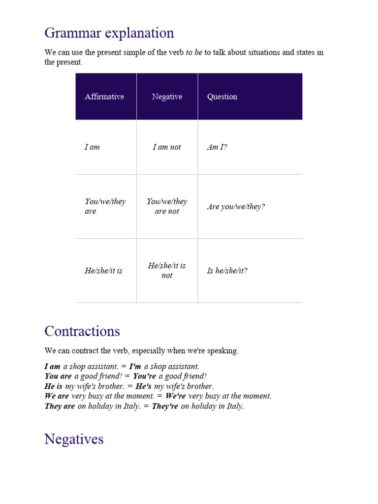 Grammar Explanation-To Be | PDF | Morphology | Cognitive Science