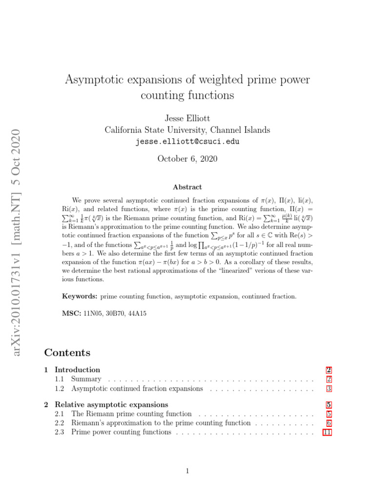 Asymptotic Expansions of Weighted Prime Power Counting Primes | PDF ... Asymptotic Expansions of Weighted Prime Power Counting Primes | PDF ...