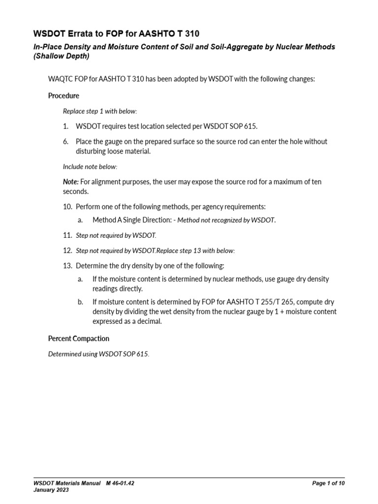 WSDOT Errata To FOP For AASHTO T 310 | PDF | Physical Sciences
