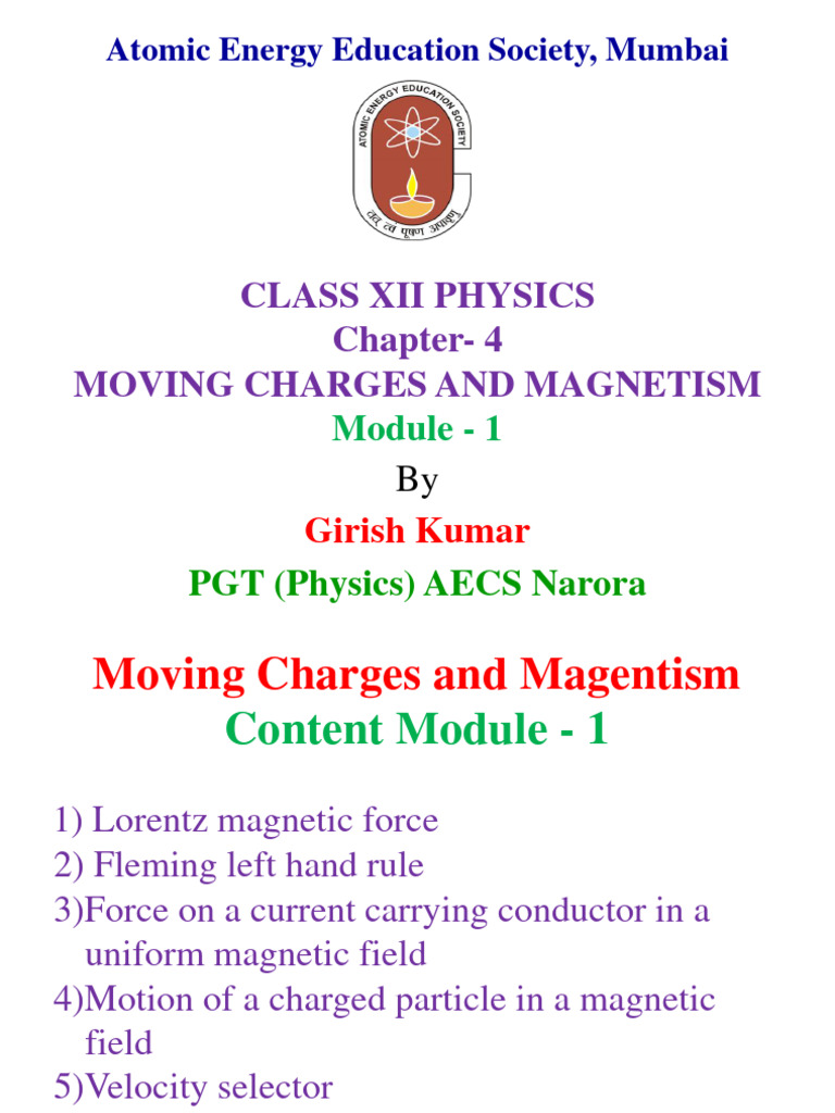 E Content Class Xii Physics Chapter 4 Moving Charges & Magnetism M-1 ...