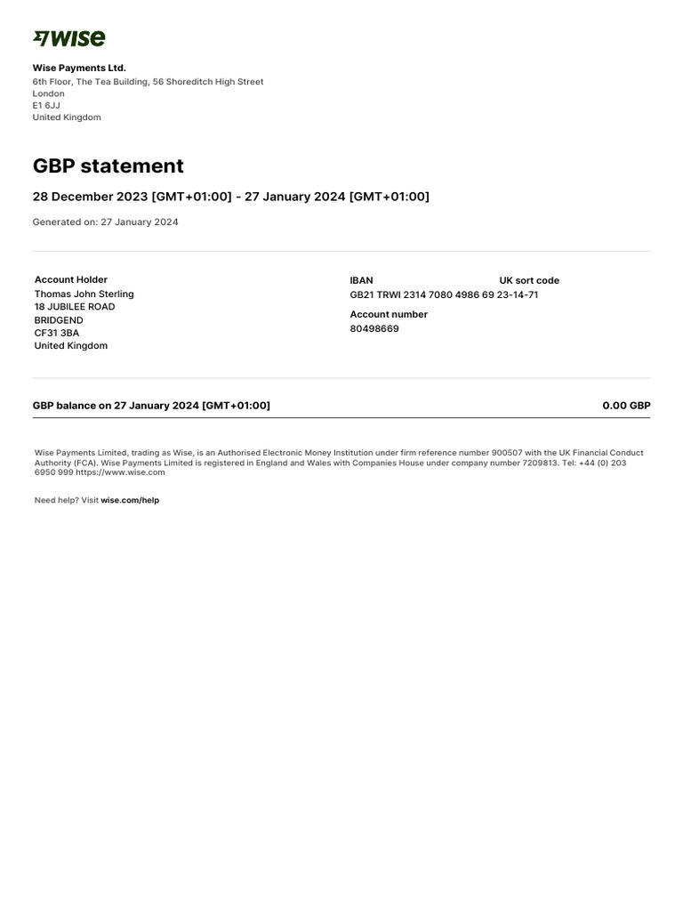 Wise - Statement | PDF | Finance & Money Management
