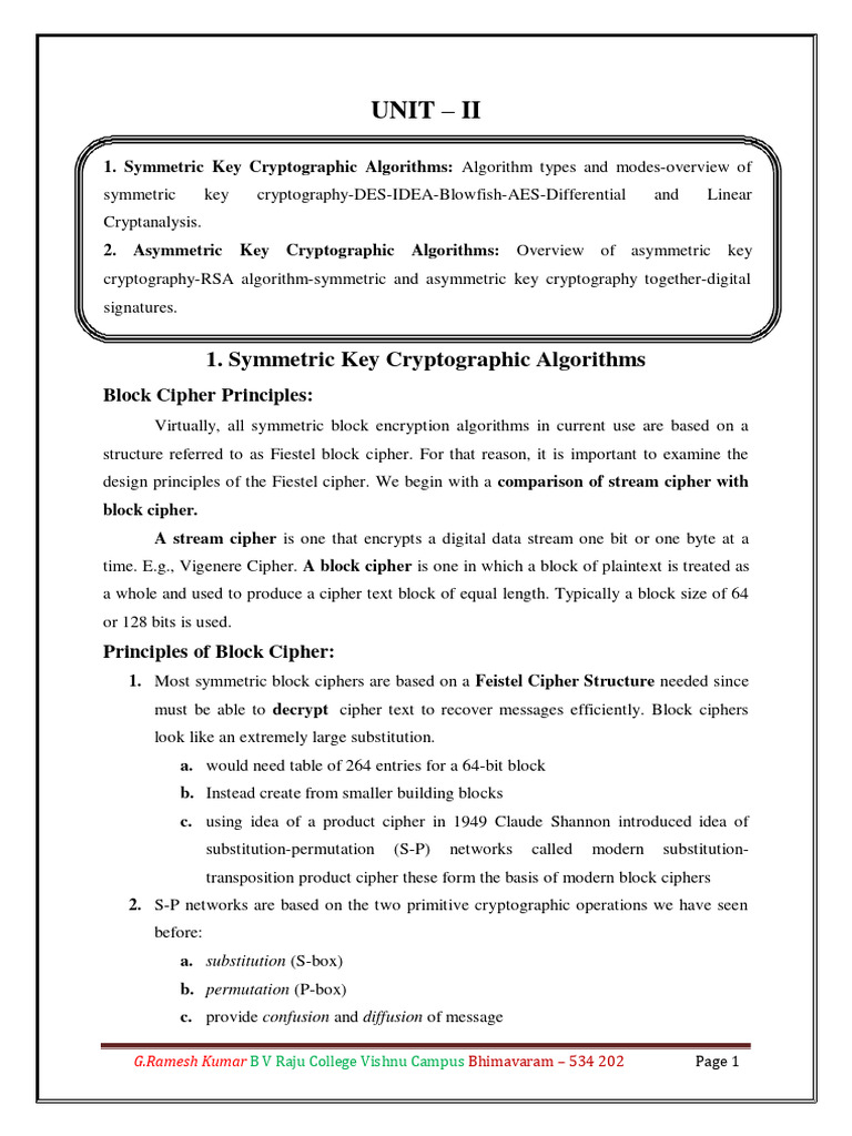 Unit Ii | PDF | Cryptanalysis | Cipher