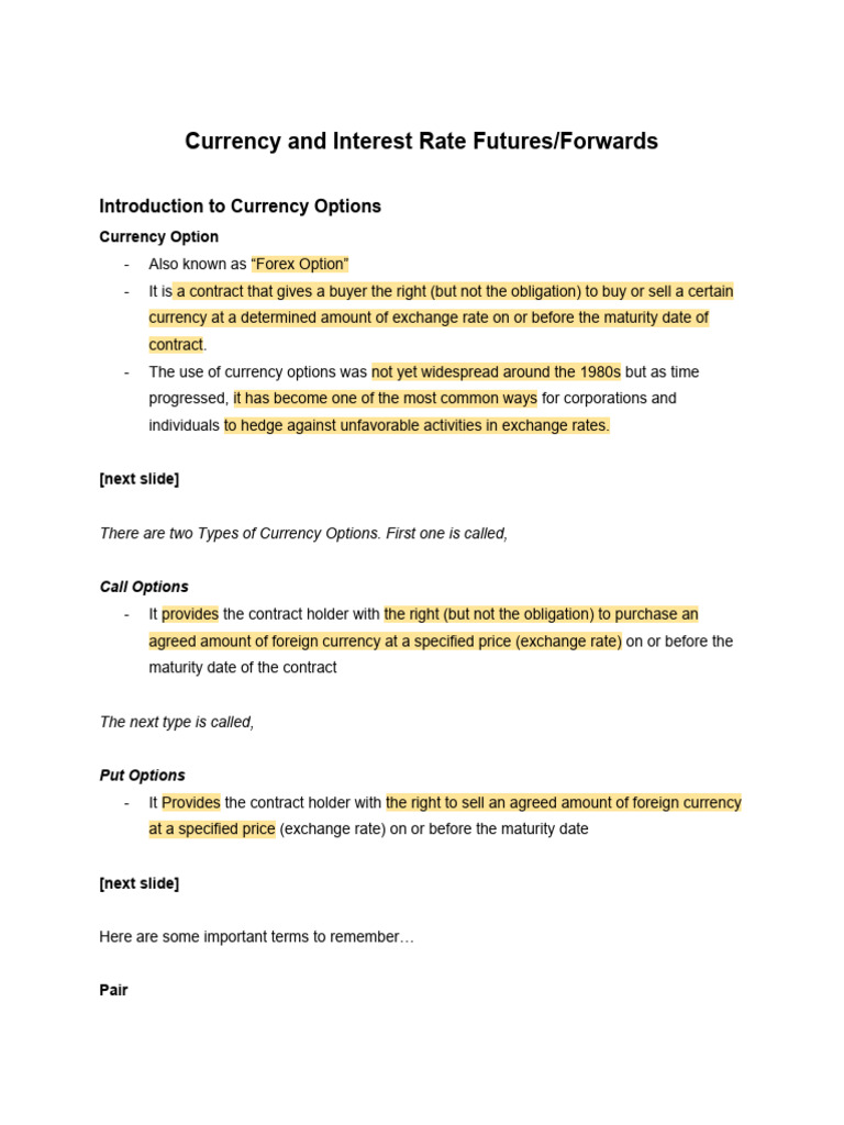 Currency and Interest Rate Futures/Forwards: Introduction To Currency ...