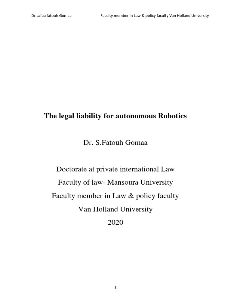 Legal Liability for Autonomous Robotics | PDF | Robot | Robotics