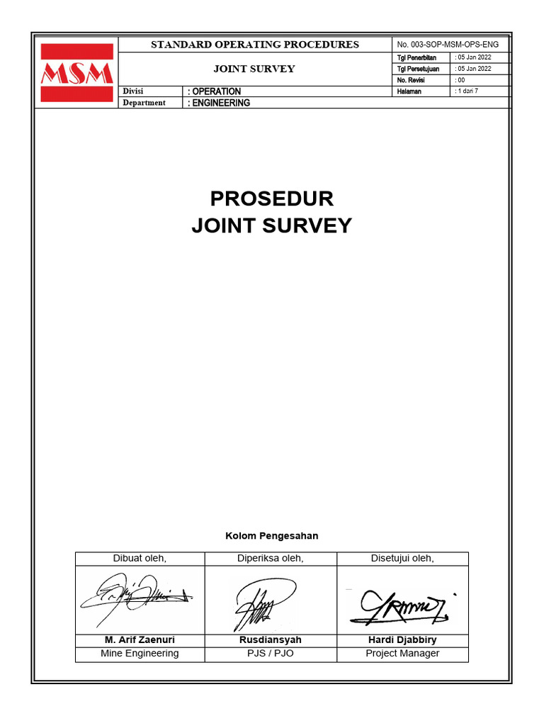 Prosedur Joint Survey di Tambang | PDF | Teknologi & Rekayasa