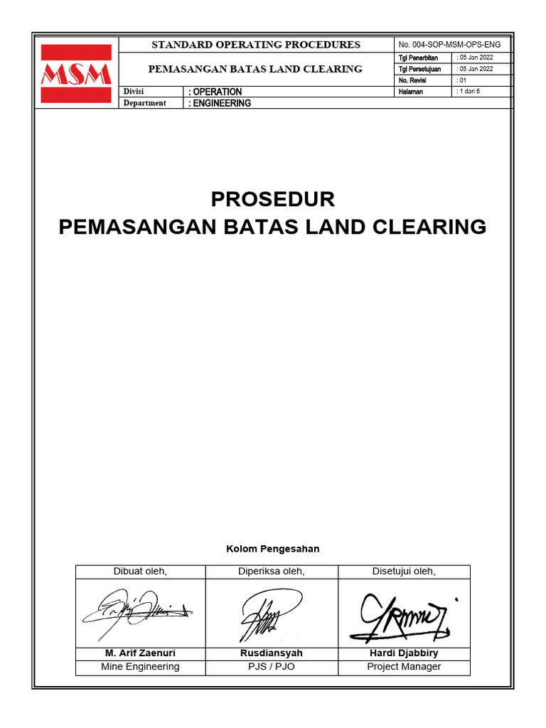 MSM-ENG-Prosedur Pemasangan Batas Land Clearing | PDF