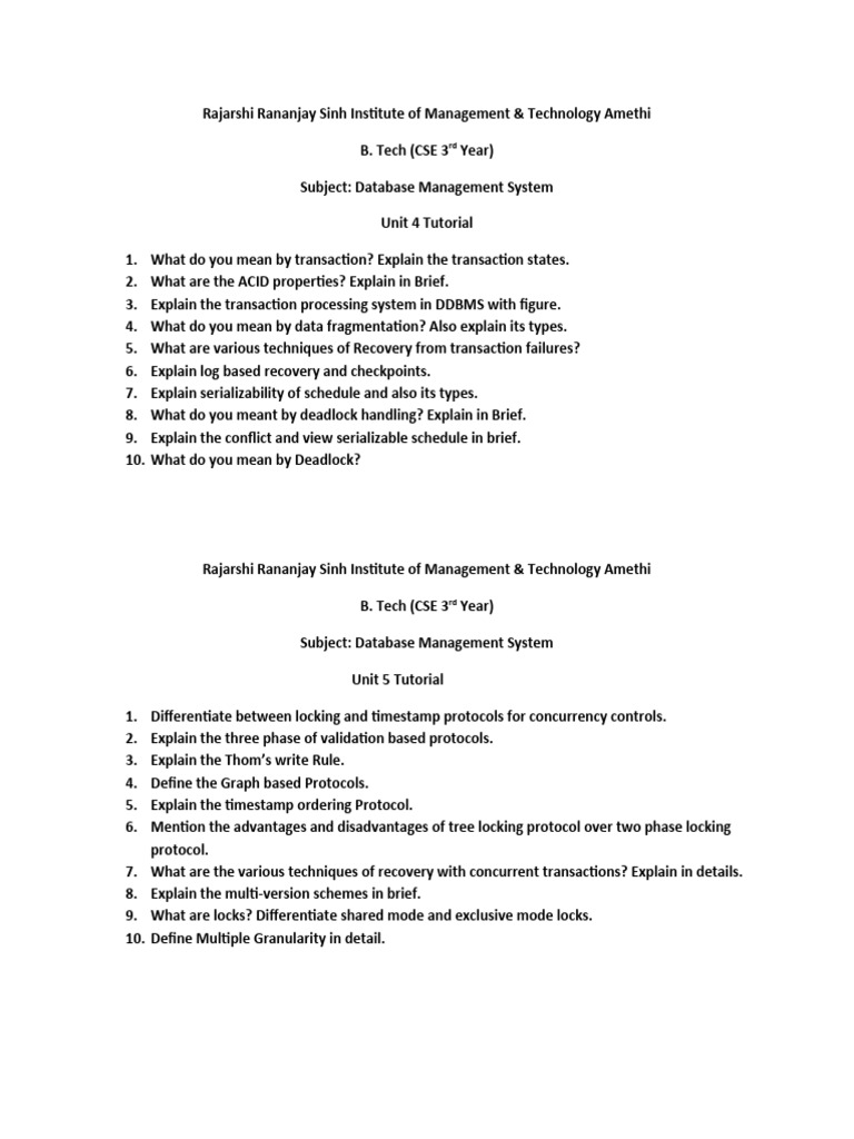 Tutorial of Unit 4 and Unit 5 | PDF