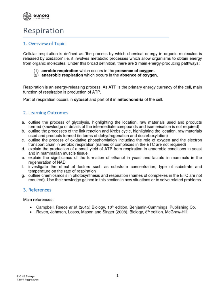 Respiration: 1. Overview of Topic | PDF | Cellular Respiration ...