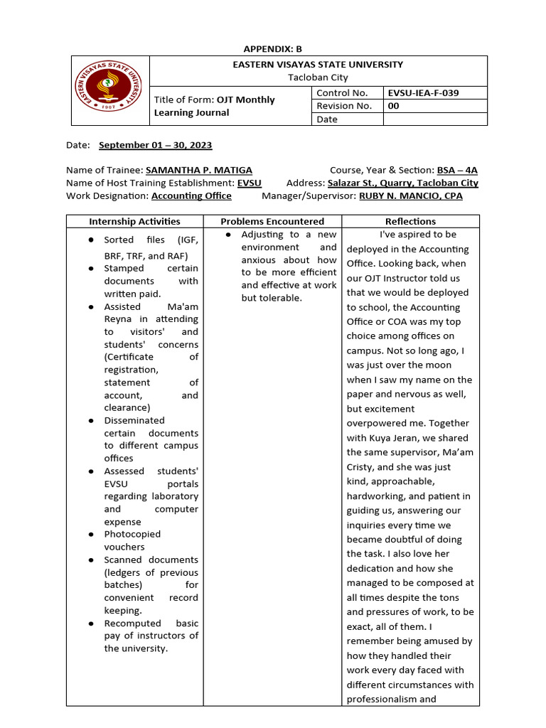 OJT Monthly Learning Journal Edited2 | PDF | Business | Cognition