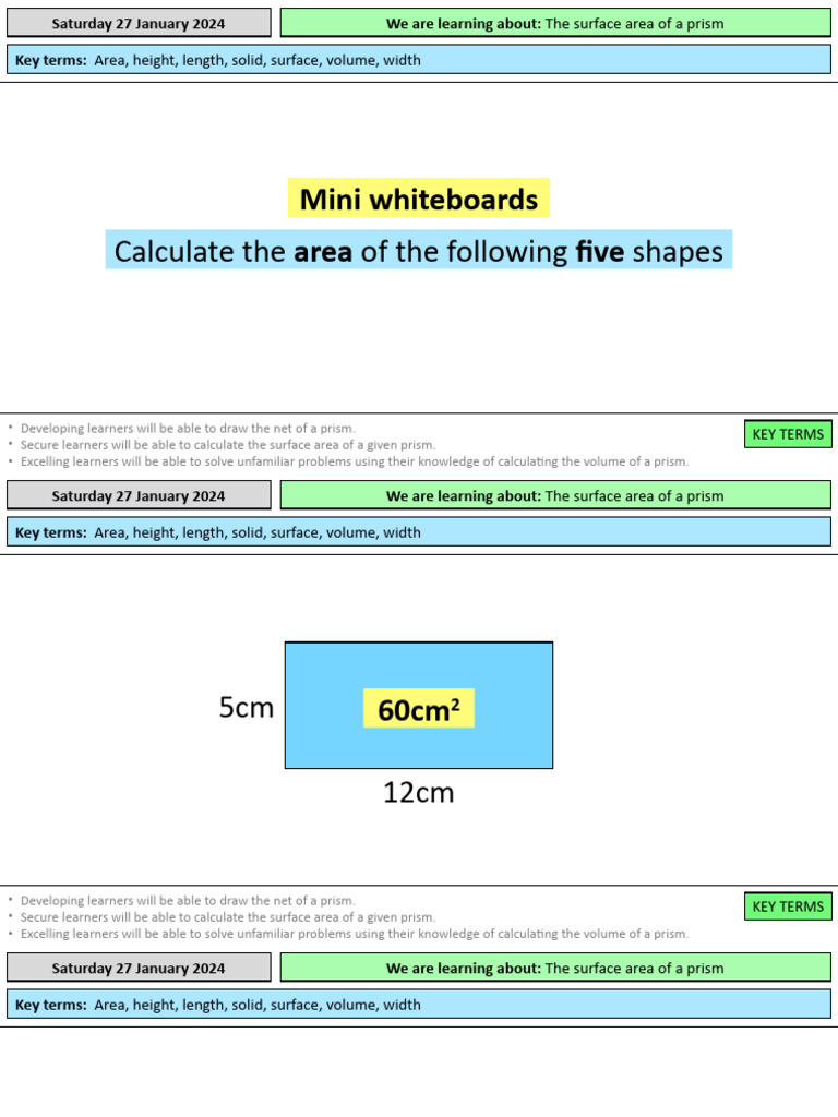 Surface Area Calculation for Prisms | PDF | Area | Physical Quantities