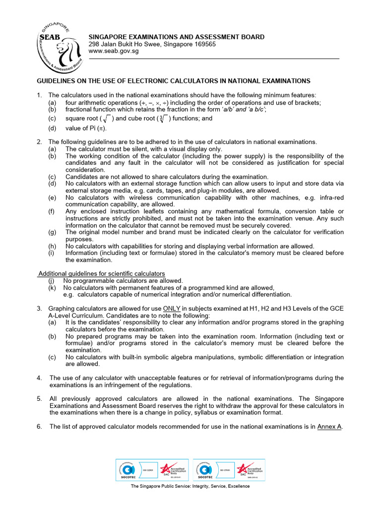 Guidelines On The Use of Calculators - For 2024 Exam (Website) | Download Free PDF | Computing ...