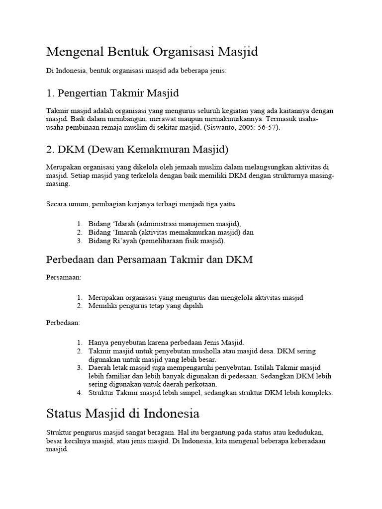 Mengenal Bentuk Organisasi Masjid | PDF