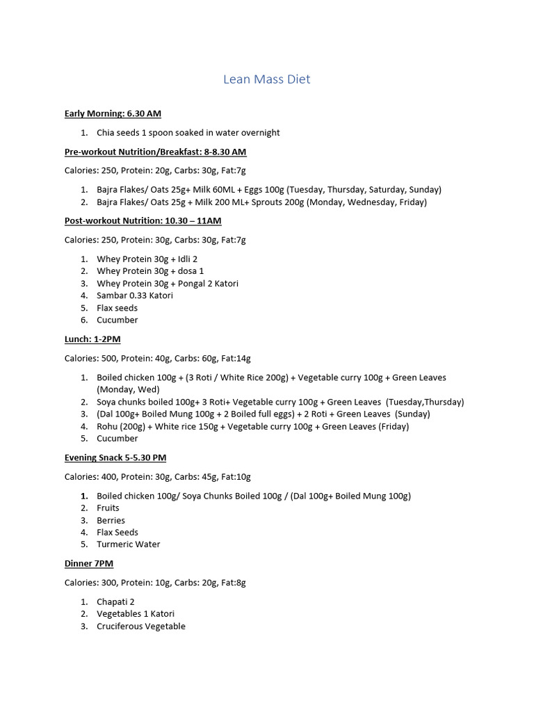 Lean Mass Diet Meal Plan Guide | PDF | Wellness