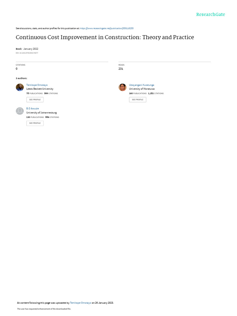 Continuous Cost Improvement in Construction Theory | PDF | Cost Accounting | Building ...