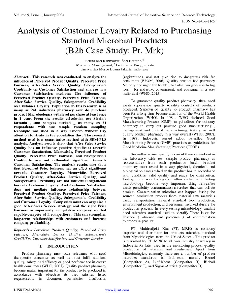Analysis of Customer Loyalty Related To Purchasing Standard Microbial ...