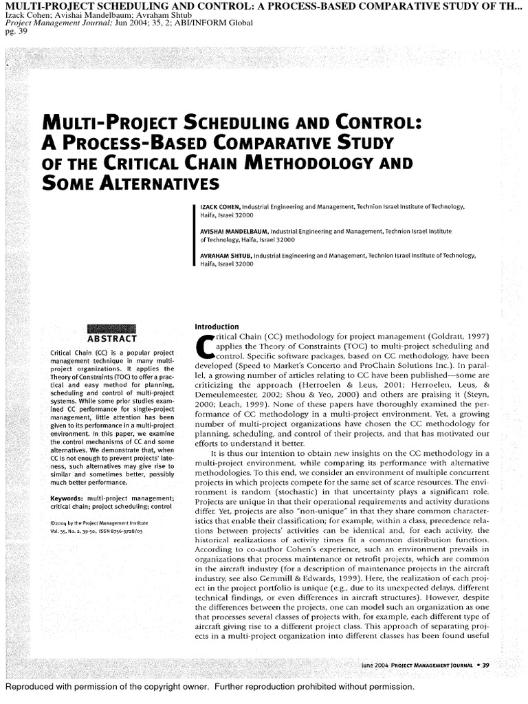 MultiProject Scheduling and Control | PDF | Reproduction | Applied Mathematics
