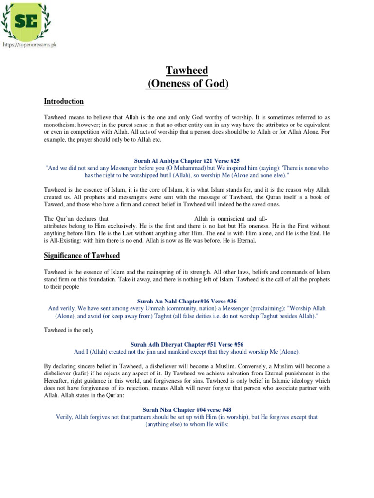 1 Tawheed | PDF | Tawhid | God In Islam