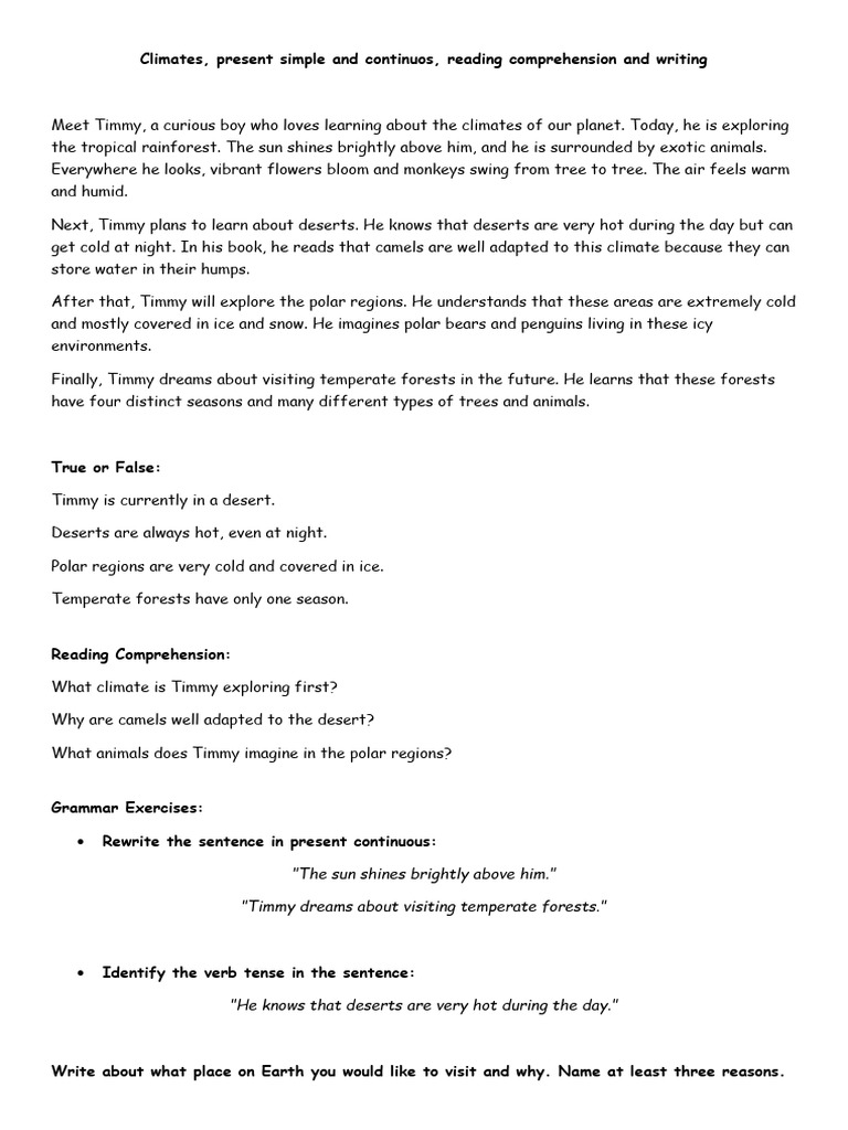 Present Simple / Continuous Reading Comprehension | PDF