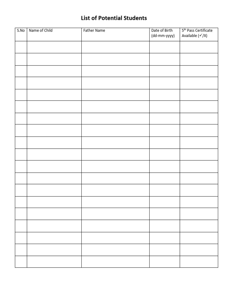 Potential Students Enrollment List | PDF