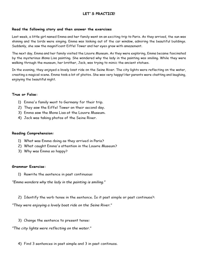 Past Simple / Continuos Reading Comprehesion | PDF