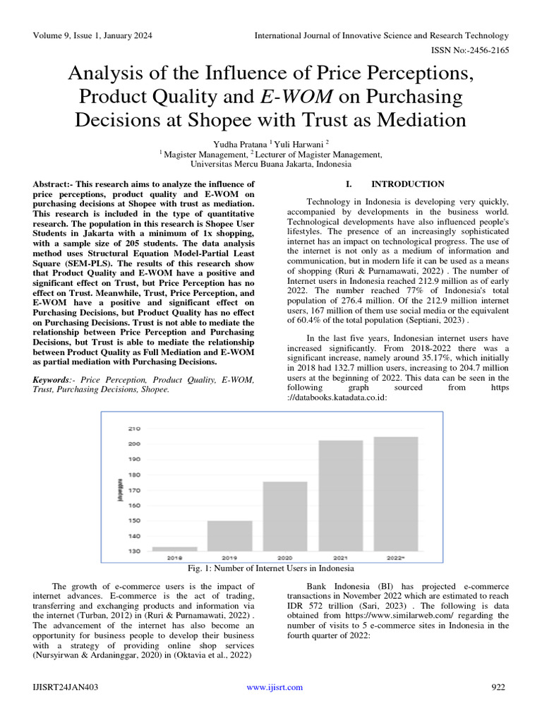 Analysis of The Influence of Price Perceptions, Product Quality and E-WOM On Purchasing ...